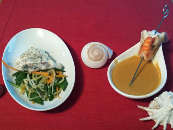 Monkfish on Asian Vegetables, Butternut Squash Coconut Curry Soup with ...