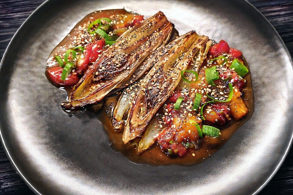 Fried chicory with warm satsuma salsa and shichimi togarashi | Chef Reader