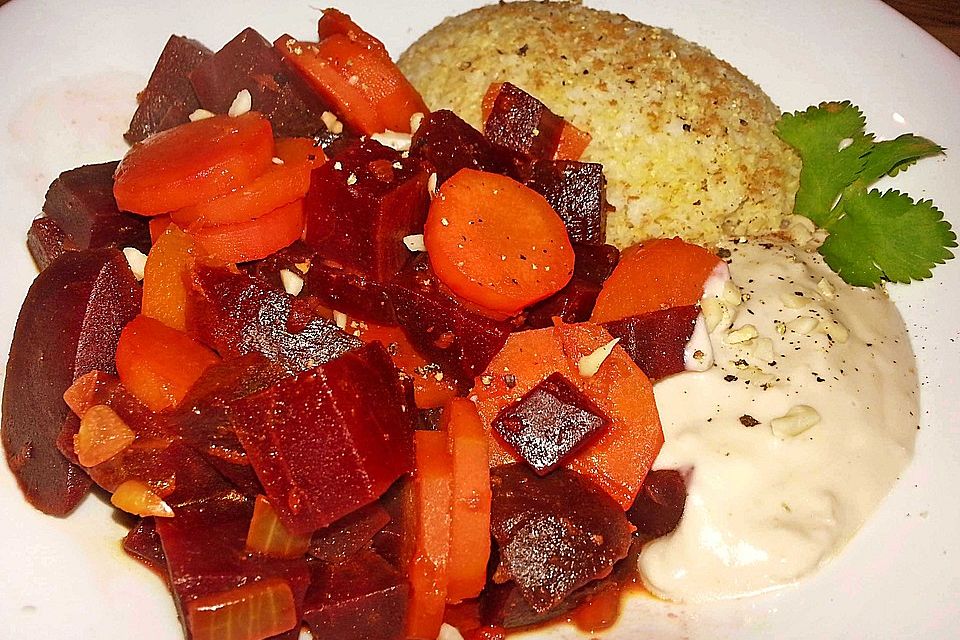 Red and yellow beetroot vegetables with millet, Asian style | Chef Reader